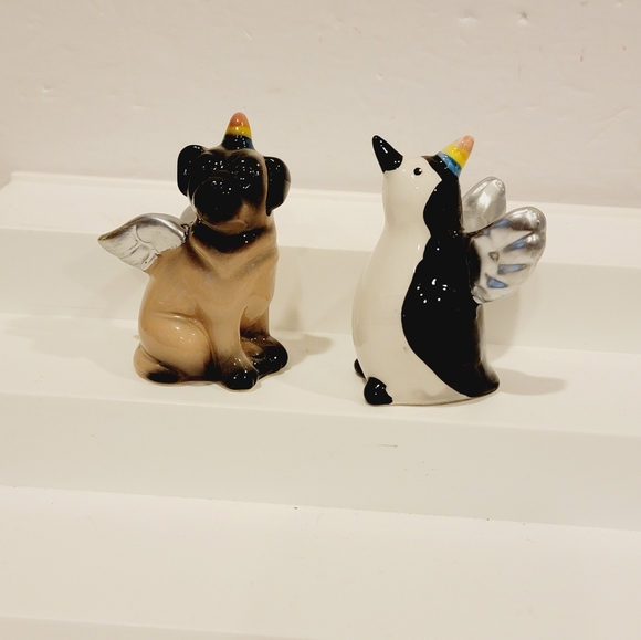 Accents | Pug Dog And Penguin Figurine Silver Wings Angel Birthday Hat ...